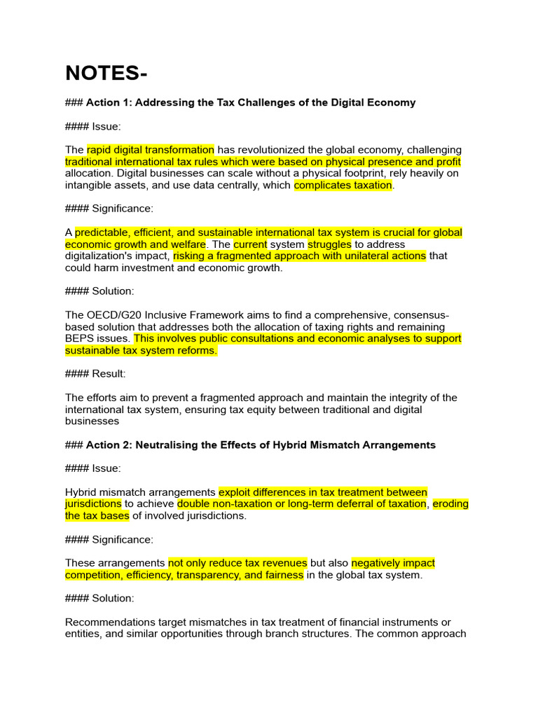 BEPS Notes | PDF | Permanent Establishment | Taxes