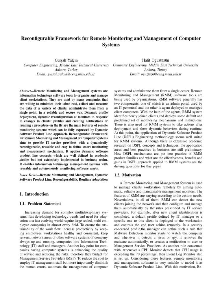 Reconfigurable Framework For Remote Monitoring and Management of Computer Systems | PDF ...