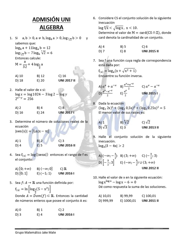 Uni Algebra | PDF | Ecuaciones | Matemática Elemental