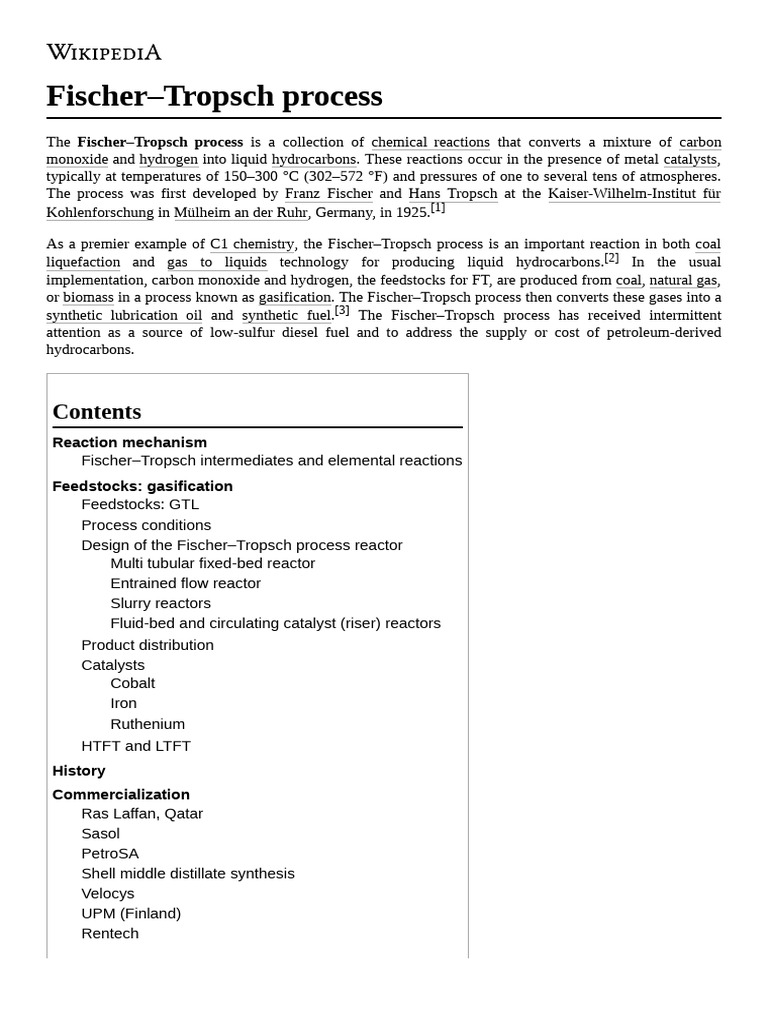 Fischer-Tropsch Process | PDF | Gas To Liquids | Chemical Compounds