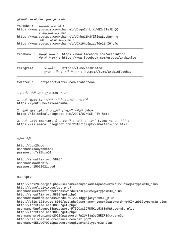 Xtream & M3u Codes 6-8-22 | PDF