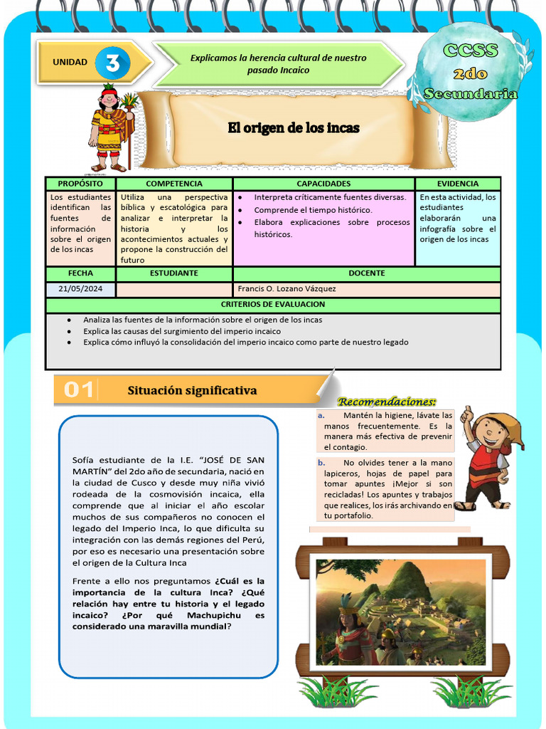 Ficha de Actividad CCSS 2°-Semana 1 Origen de Los Incas | Descargar gratis PDF | Imperio Inca ...