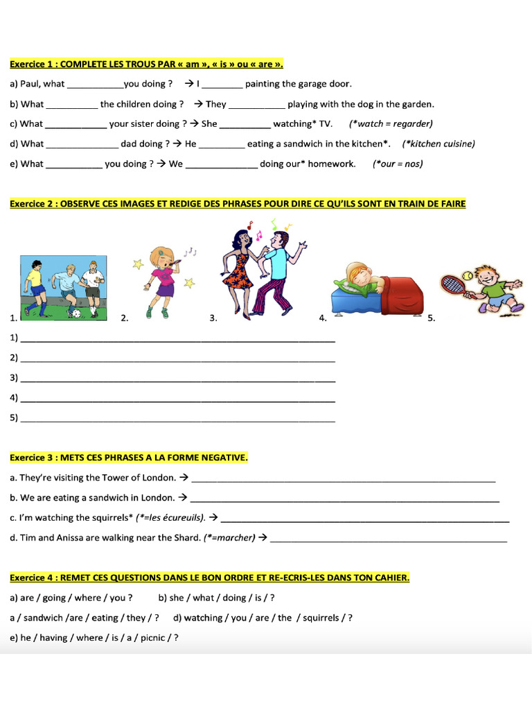 Exercice Present Be + Ving | PDF