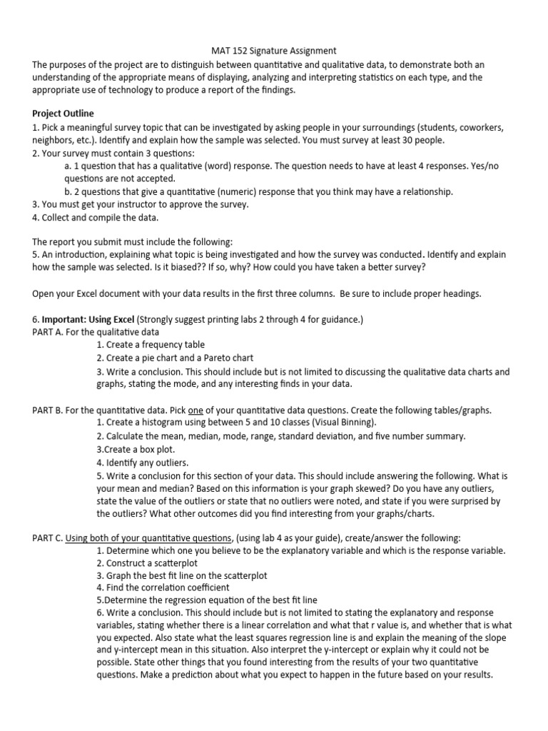MAT 152 Signature Assignment Guide | PDF | Linear Regression | Statistics