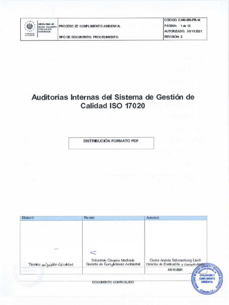 CAM-000-PR-14 Auditorias Internas Del SGC ISO 17020 Rev2 30nov2021 | PDF | Auditoría | Contralor