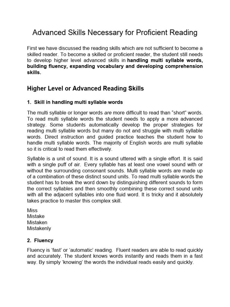 Advanced Skills Necessary For Proficient | PDF | Reading Comprehension ... Advanced Skills Necessary For Proficient | PDF | Reading Comprehension ...