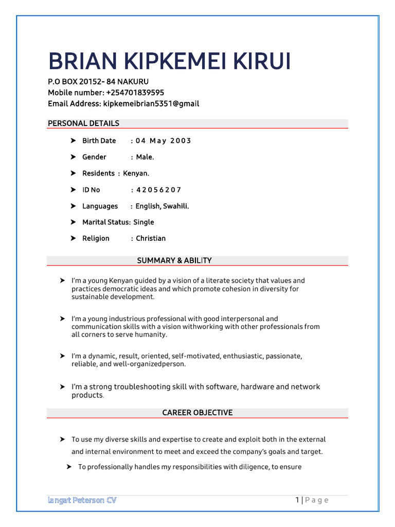 Kipkemei Brian CV | PDF | Kenya
