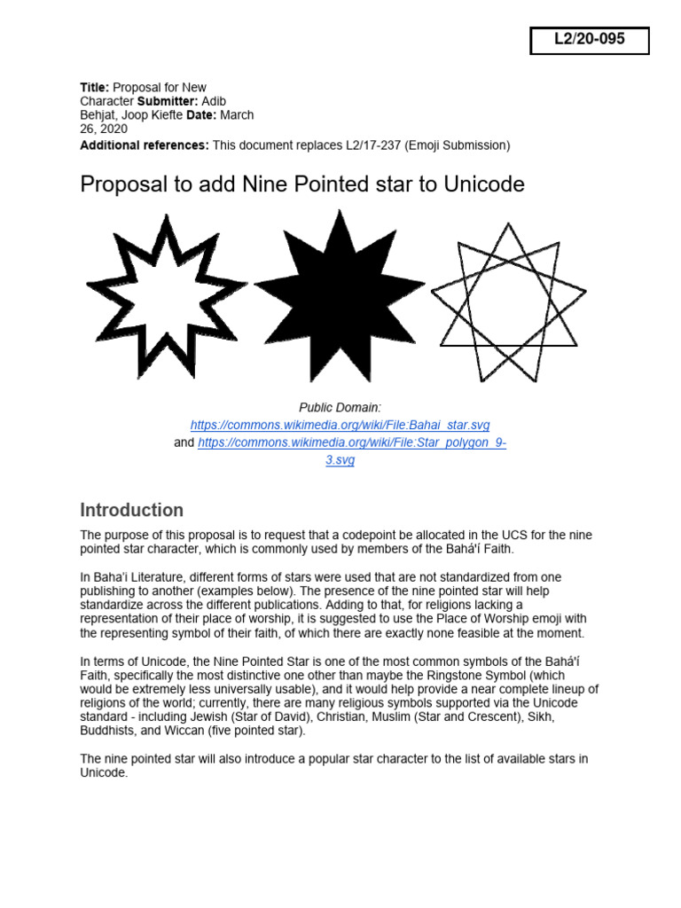 Unicode Proposal: Nine Pointed Star | PDF