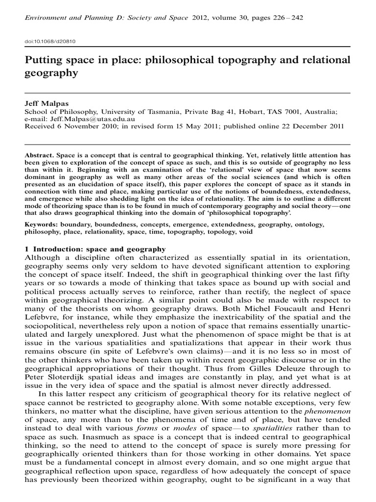 Jeffmalpas 2012 | PDF | Ontology | Space