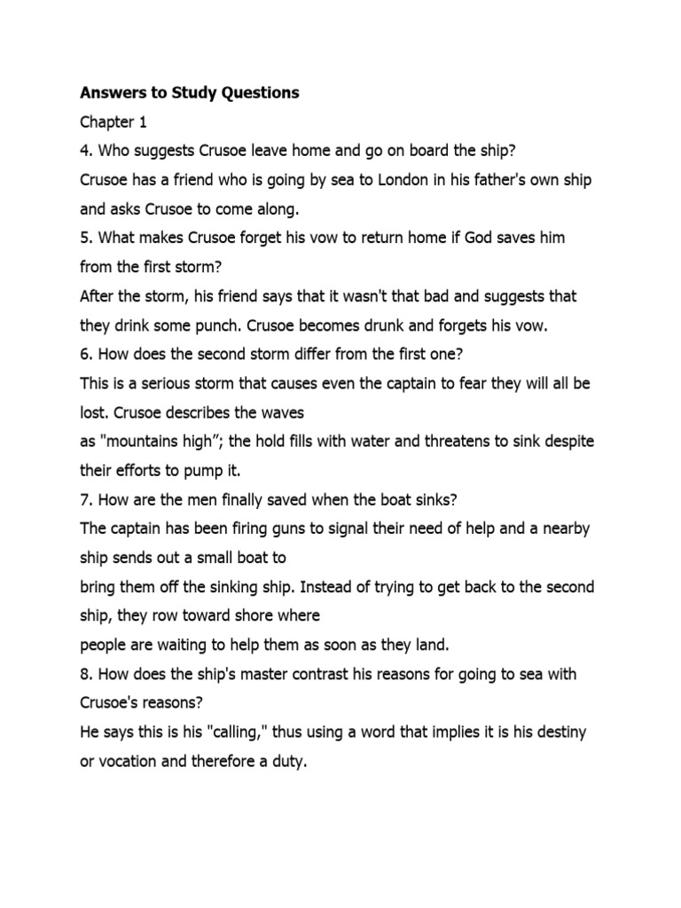 Robinson Crusoe Answers To Study Questions | PDF | Daniel Defoe | Shoal