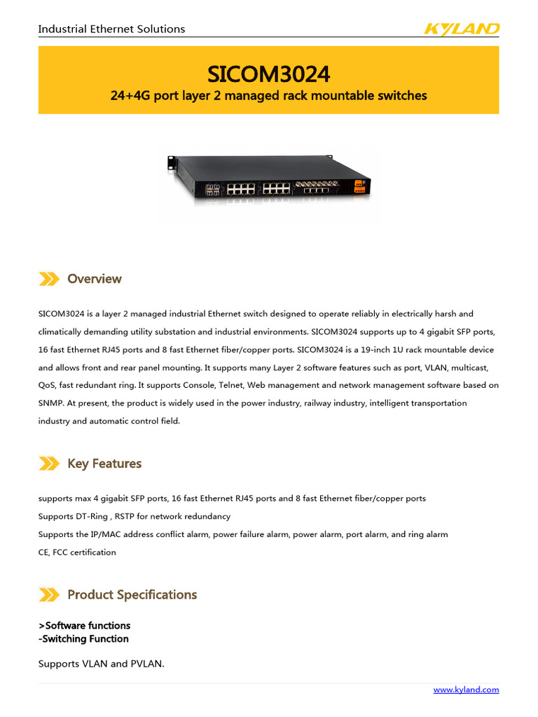 Kyland SICOM3024 Datasheet EN | PDF | Ethernet | Computer Network