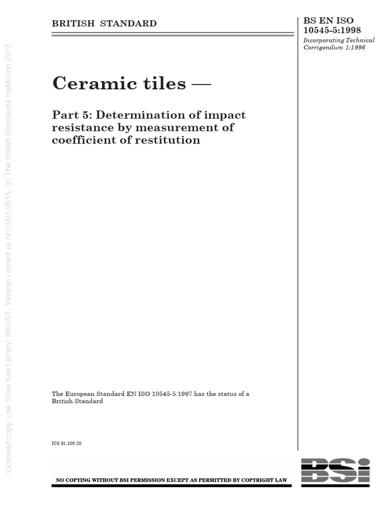 BS en Iso 10545-5-1998 (1999) | PDF | Concrete | International ...