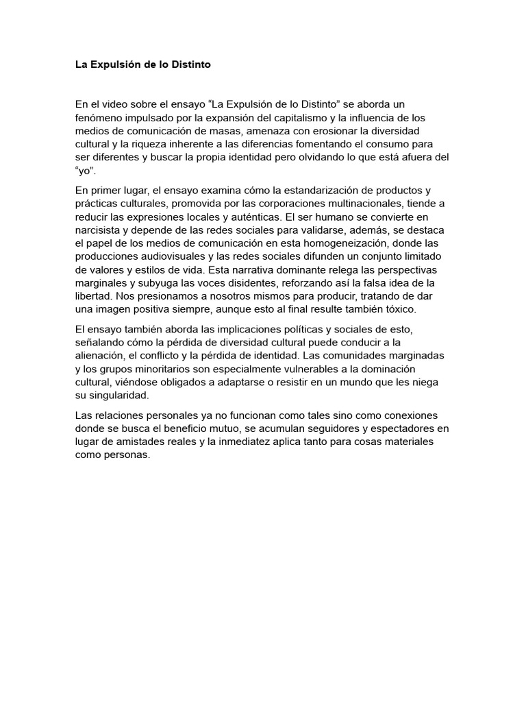 Le Expulsión de Lo Distinto | PDF
