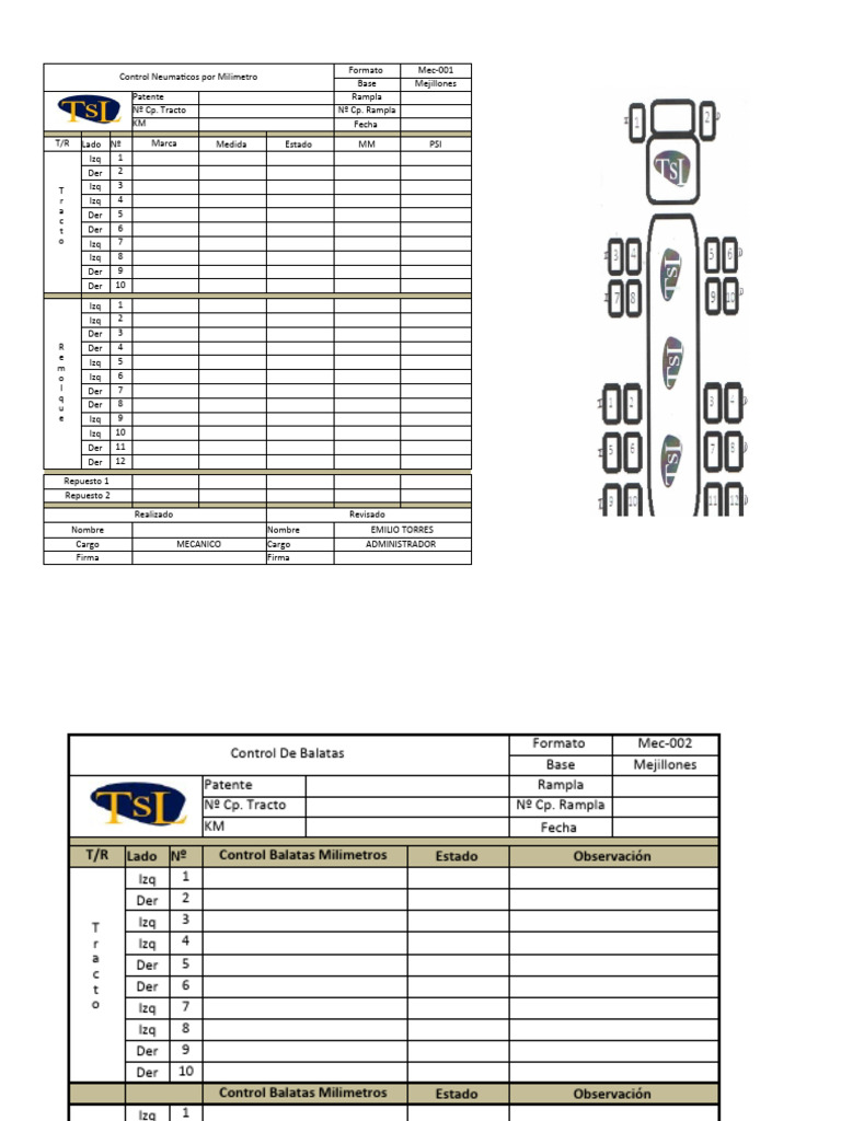 Formato Control Neumaticos MM | PDF | Ingeniería mecánica | Tecnología de vehículos