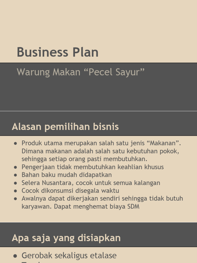 Businessplan Warungmakan Pecelsayur | PDF