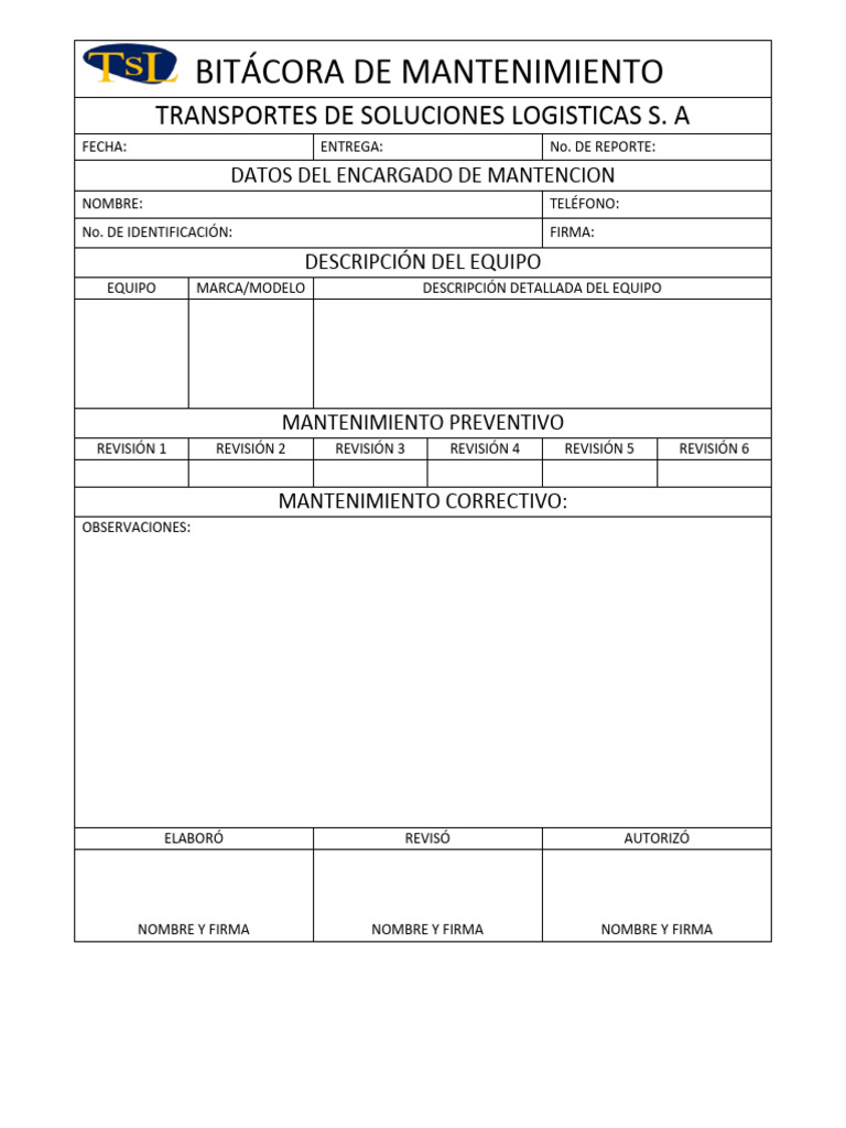 Formato de Bitácora de Mantenimiento | PDF