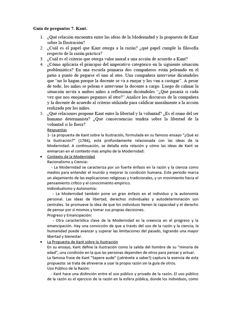Guía de Preguntas 7 | PDF | Immanuel Kant | Moralidad
