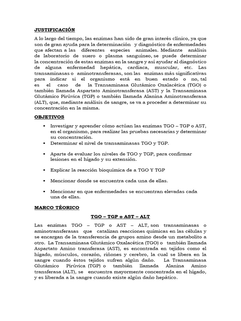Informe Tgo-Tgp (Marsi Chumbe) | PDF | Transaminasa | Especialidades Medicas