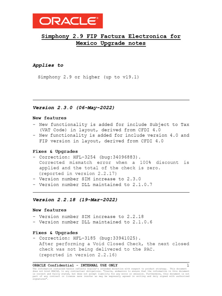 Simphony Factura Electronica Upgrade Notes | PDF | Software Bug | Legal ...