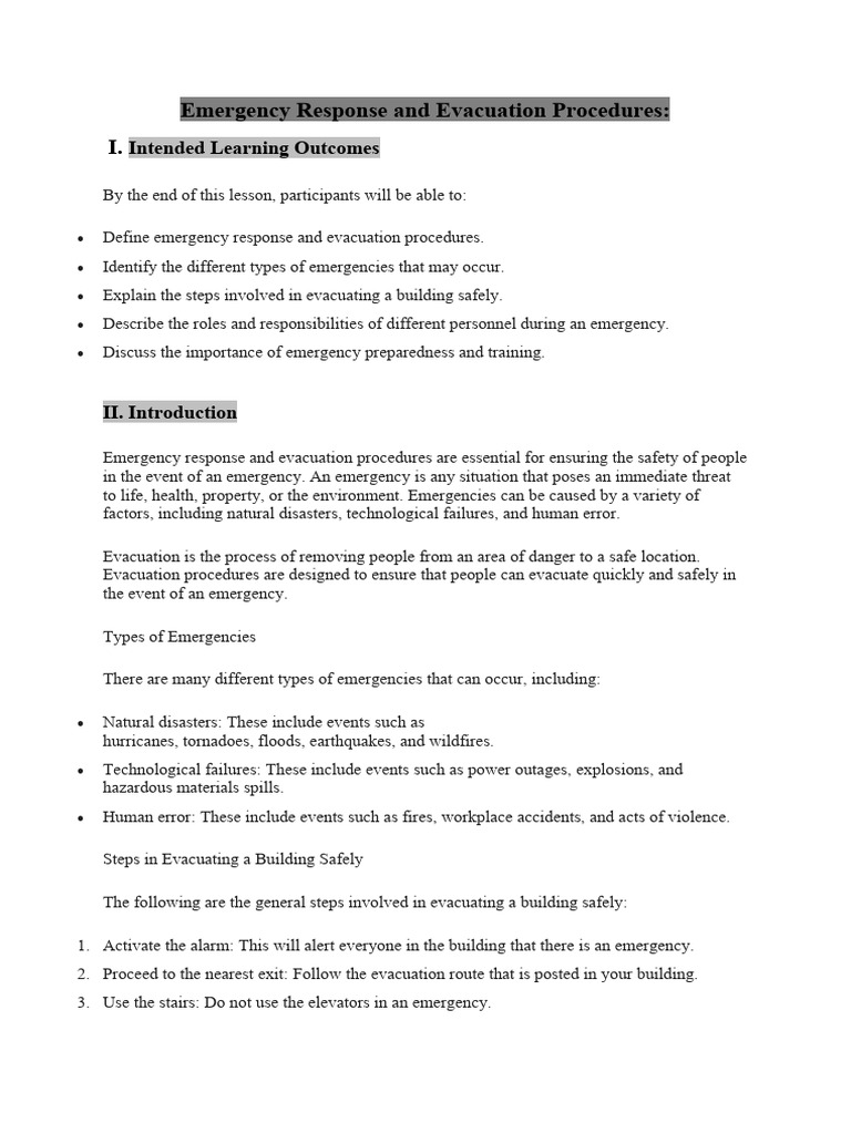 TAHIL - OHS MODULE - Emergency Response and Evacuation Procedures | PDF | Emergency Evacuation ...