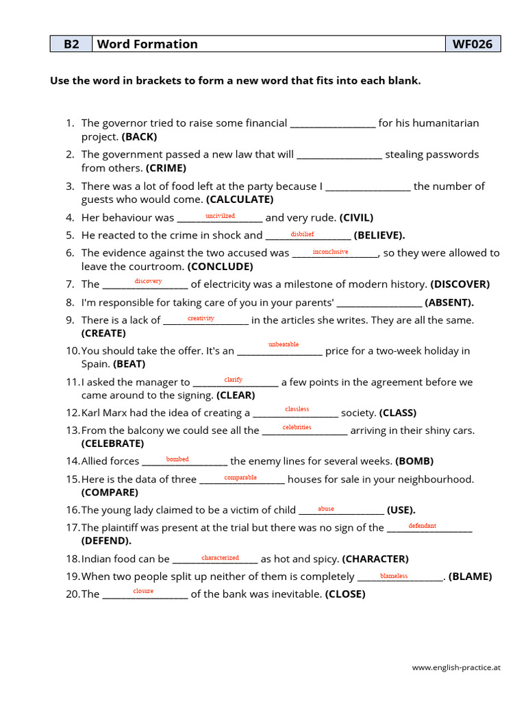 Word Formation Exercises B2 | PDF | Justice | Crime & Violence