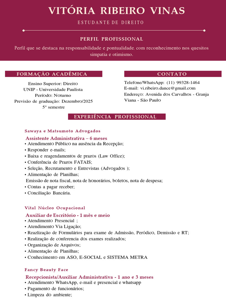 Currículo de Vitória Ribeiro Vinas | PDF