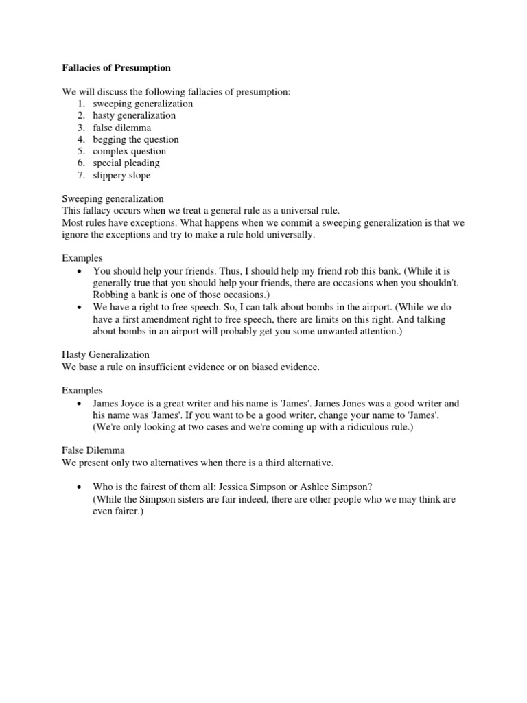 Fallacies of Presumption | PDF | Fallacy | Cognition