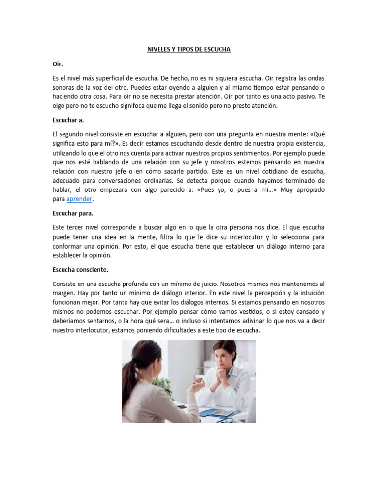 Tipos y Niveles de Escucha Activa | PDF | Comunicación | Atención