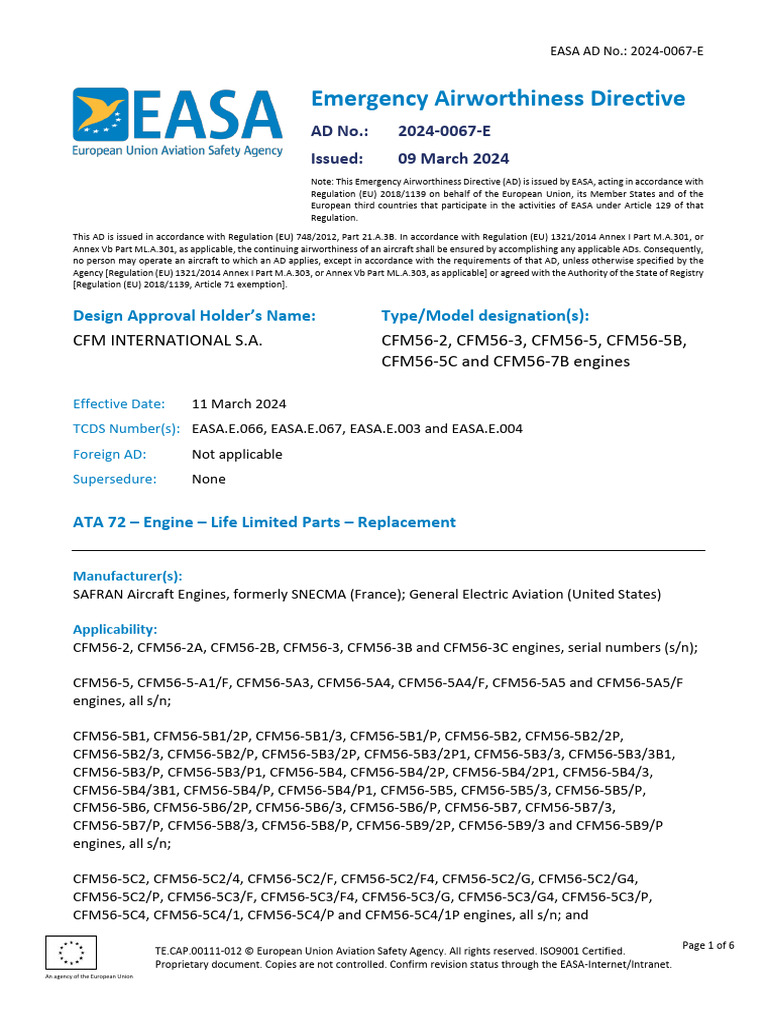 Easa Ead 2024-0067-E 1 | PDF | Aviation | Aircraft