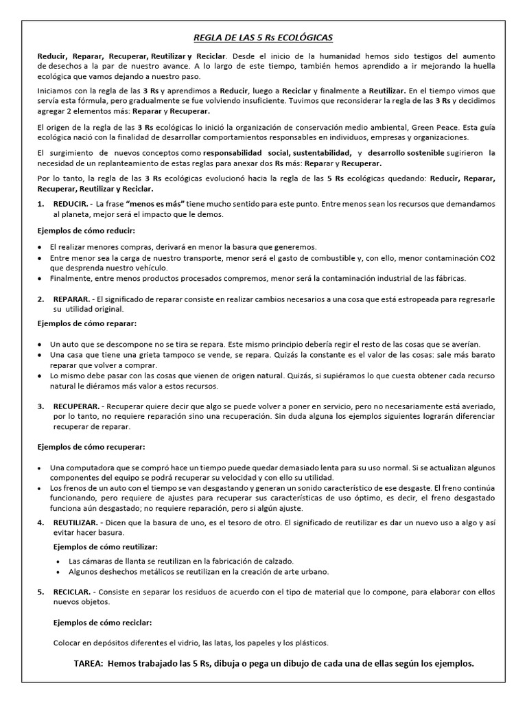 REGLA DE LAS 5R ECOLOGICAS | PDF | Residuos | Reciclaje