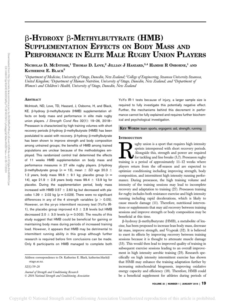 Hydroxy Methylbutyrate HMB Supplementation.4 | PDF | Strength Training | Weight Training