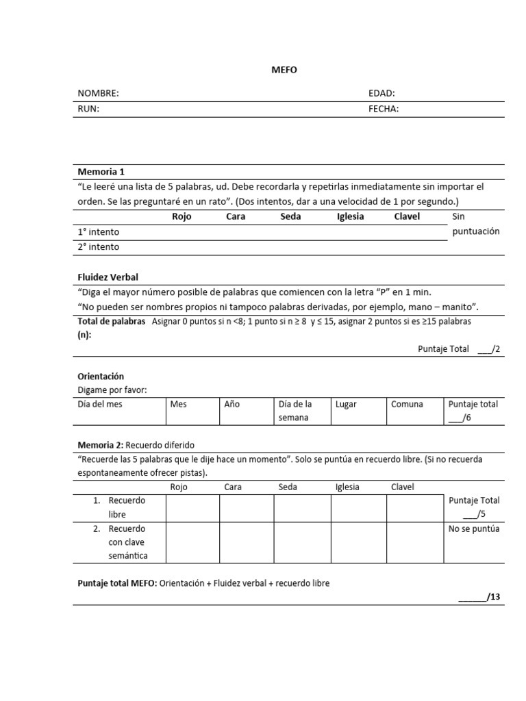 MEFO - Ev Cognitiva | PDF