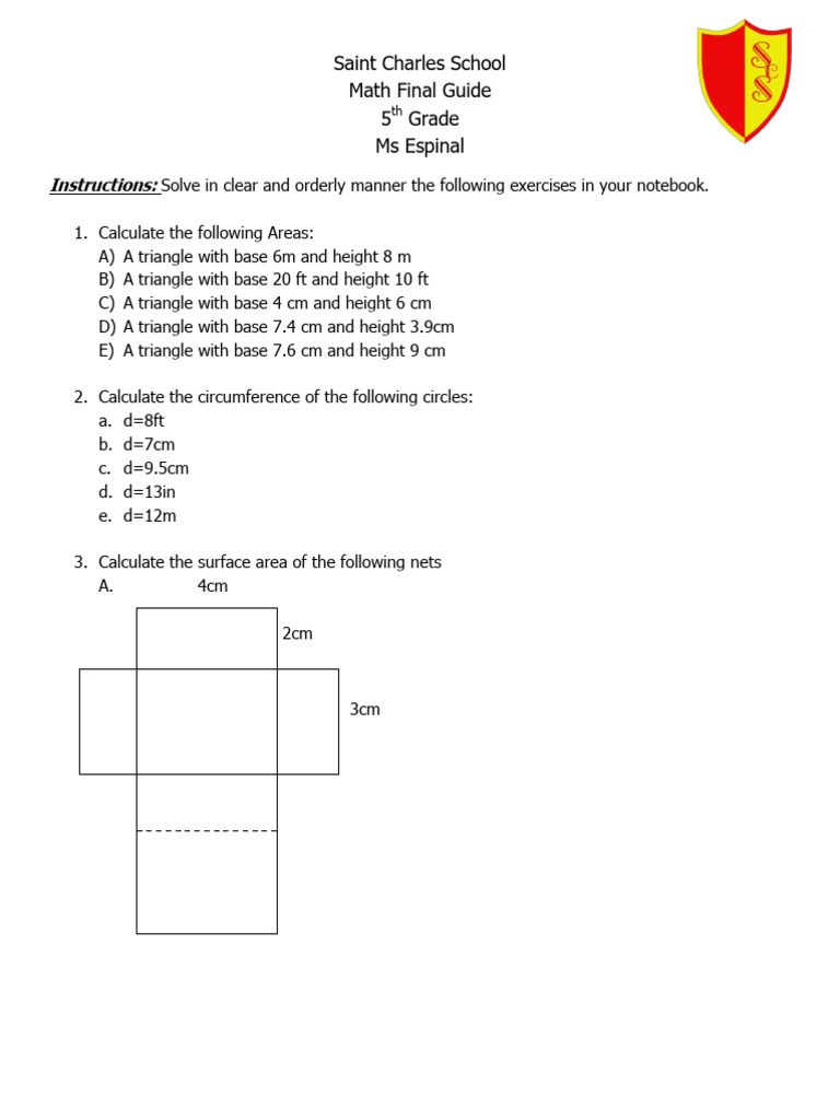 5th Grade Math Final Study Guide | PDF
