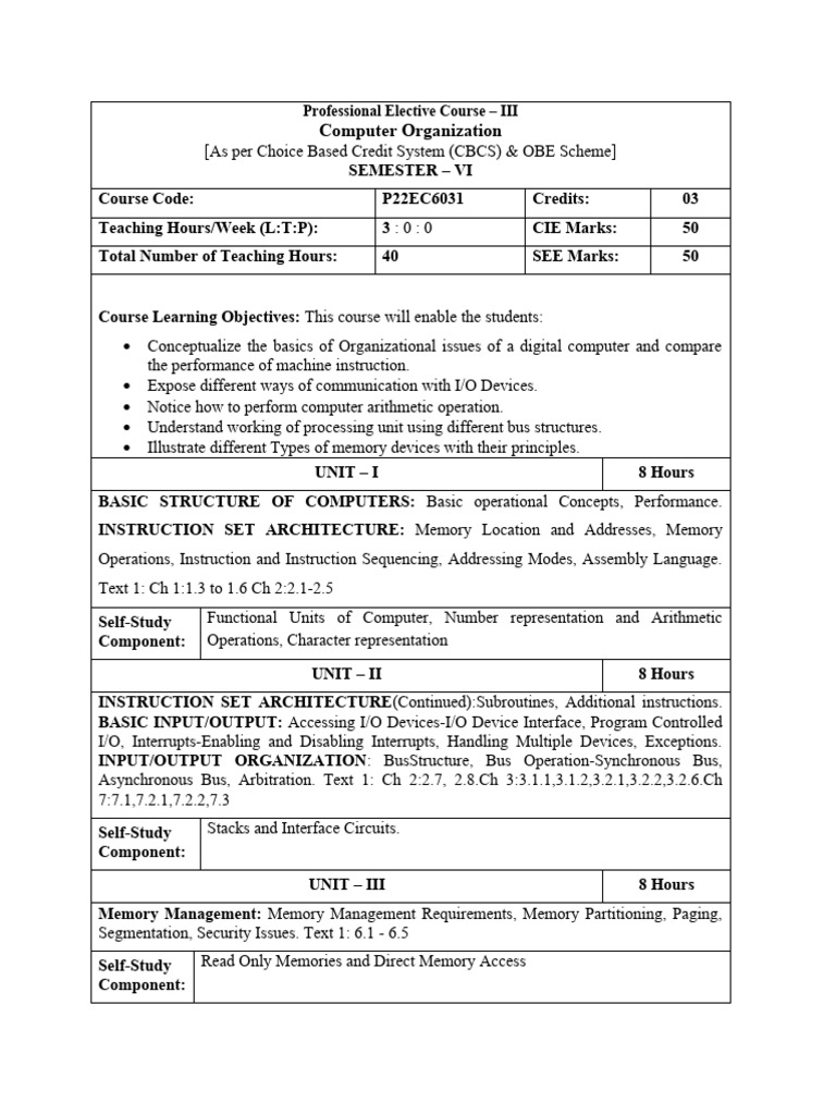 P22EC6031-Computer Organization | PDF | Input/Output | Central Processing Unit
