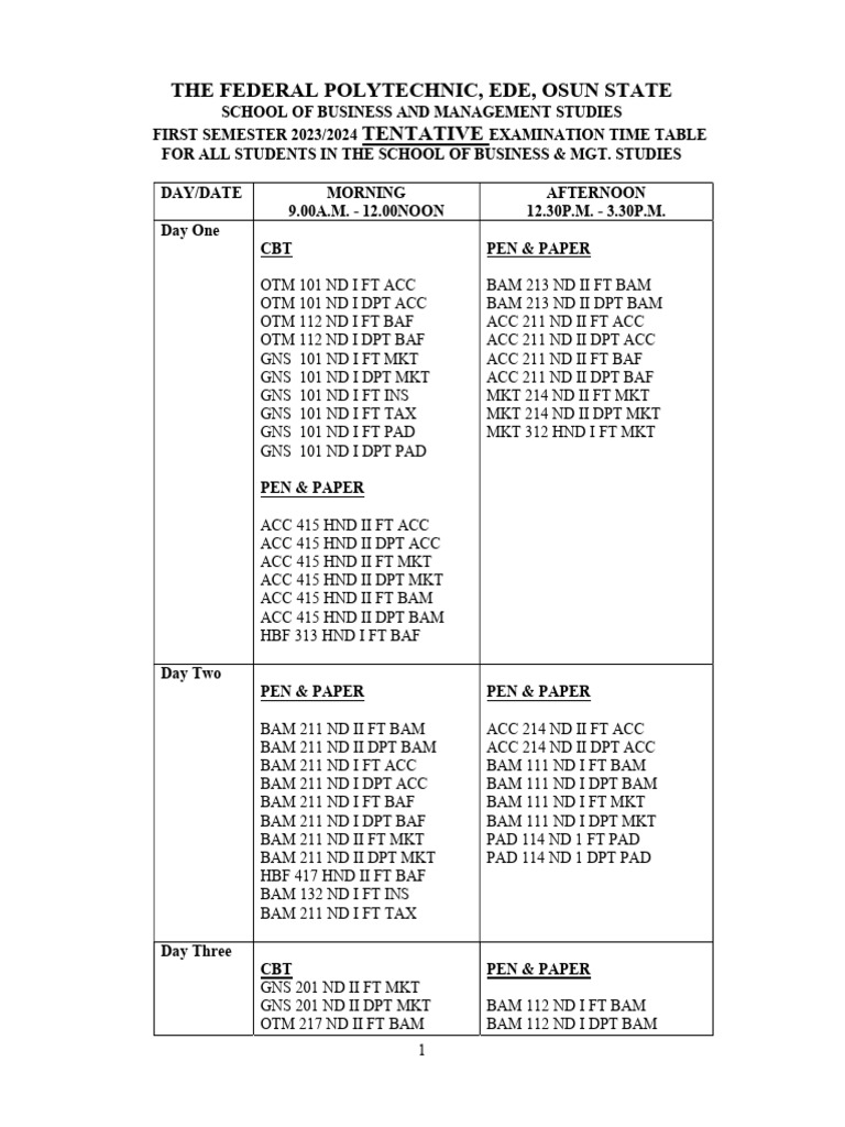2023-2024 First Semester Examm. Time Table | PDF 2023-2024 First Semester Examm. Time Table | PDF