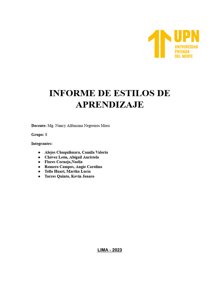 Informe de Estilos de Aprendizaje | PDF | Enseñando | Aprendizaje