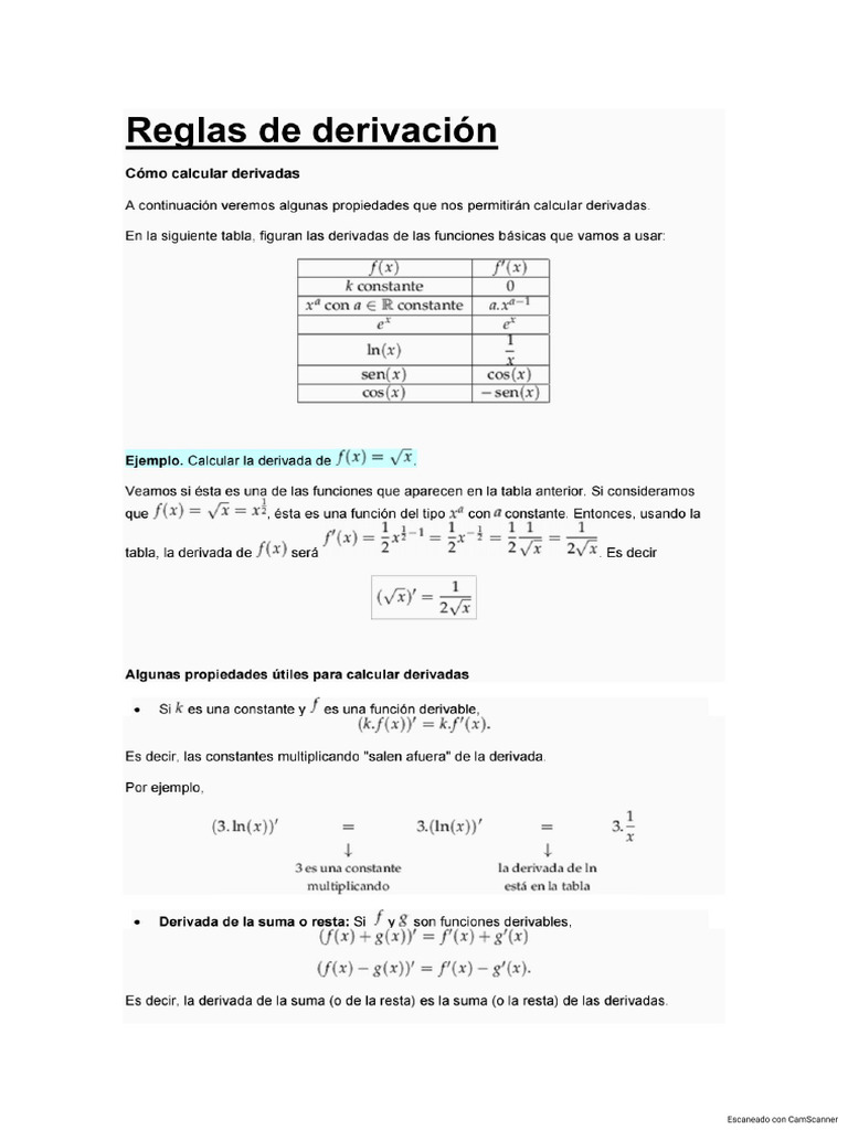 19 Reglas de Derivacion | PDF