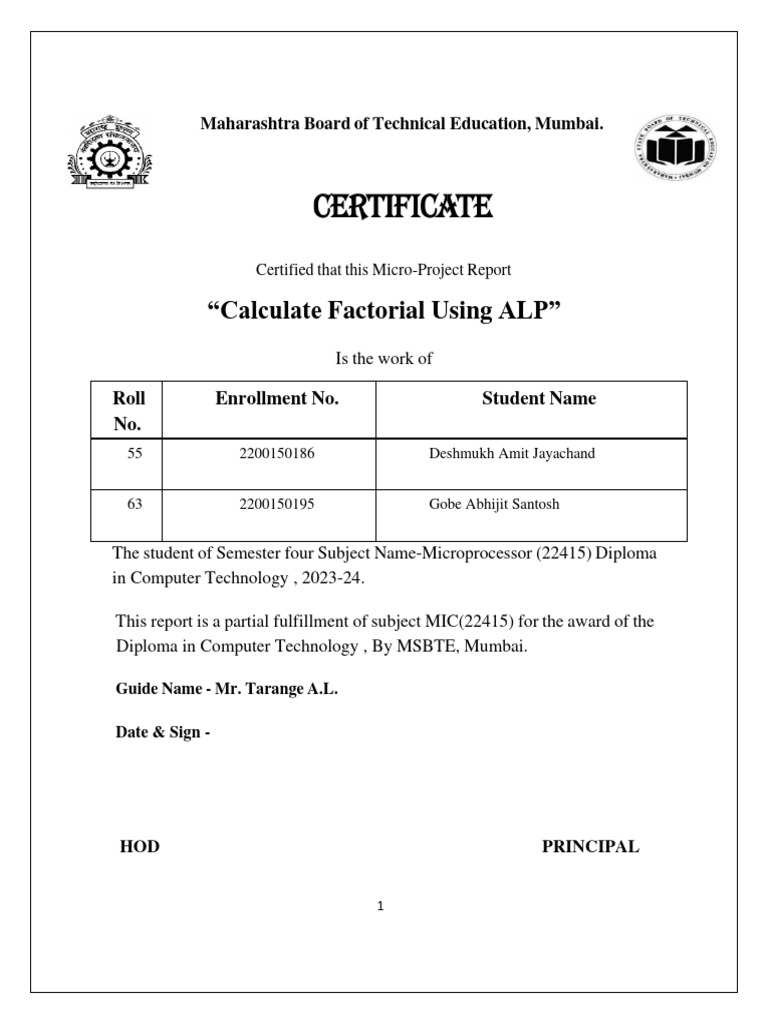 "Calculate Factorial Using ALP": Maharashtra Board of Technical Education, Mumbai | PDF ...