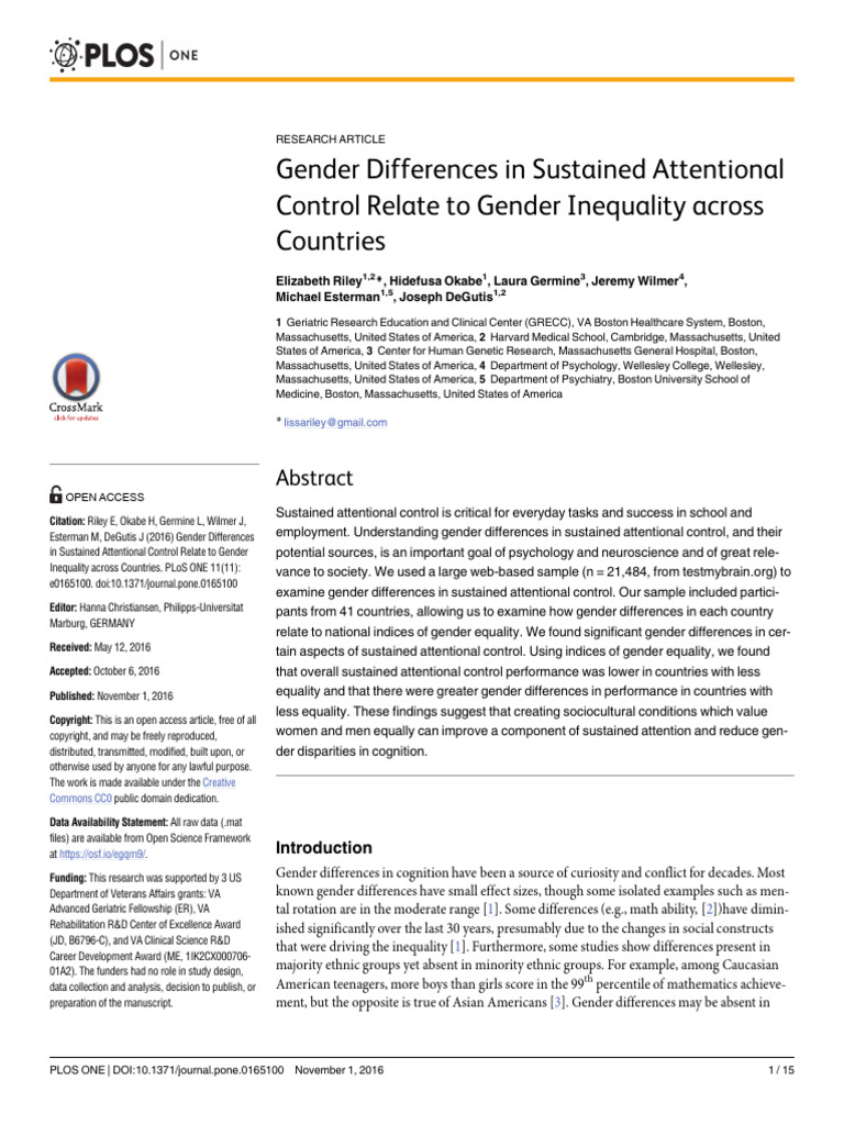 RILEY 2016 Gender Differences - Sustained Attentional | PDF | Mental ...