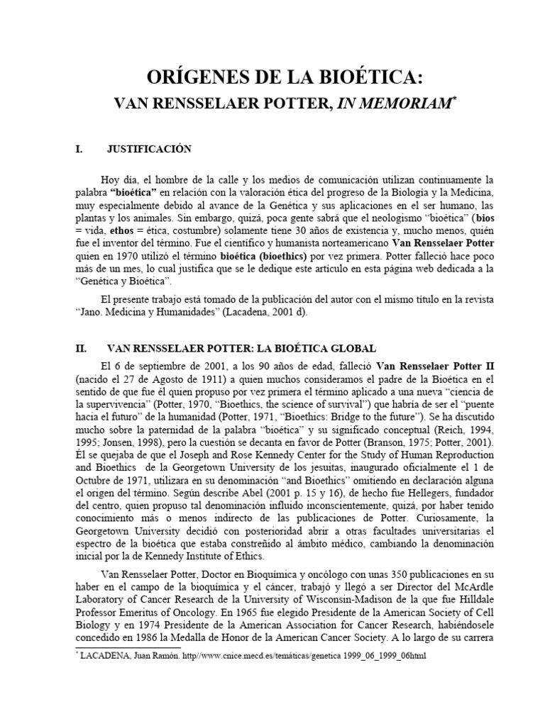 Origenes de La Bioetica | PDF | Bioética | Moralidad Origenes de La Bioetica | PDF | Bioética | Moralidad