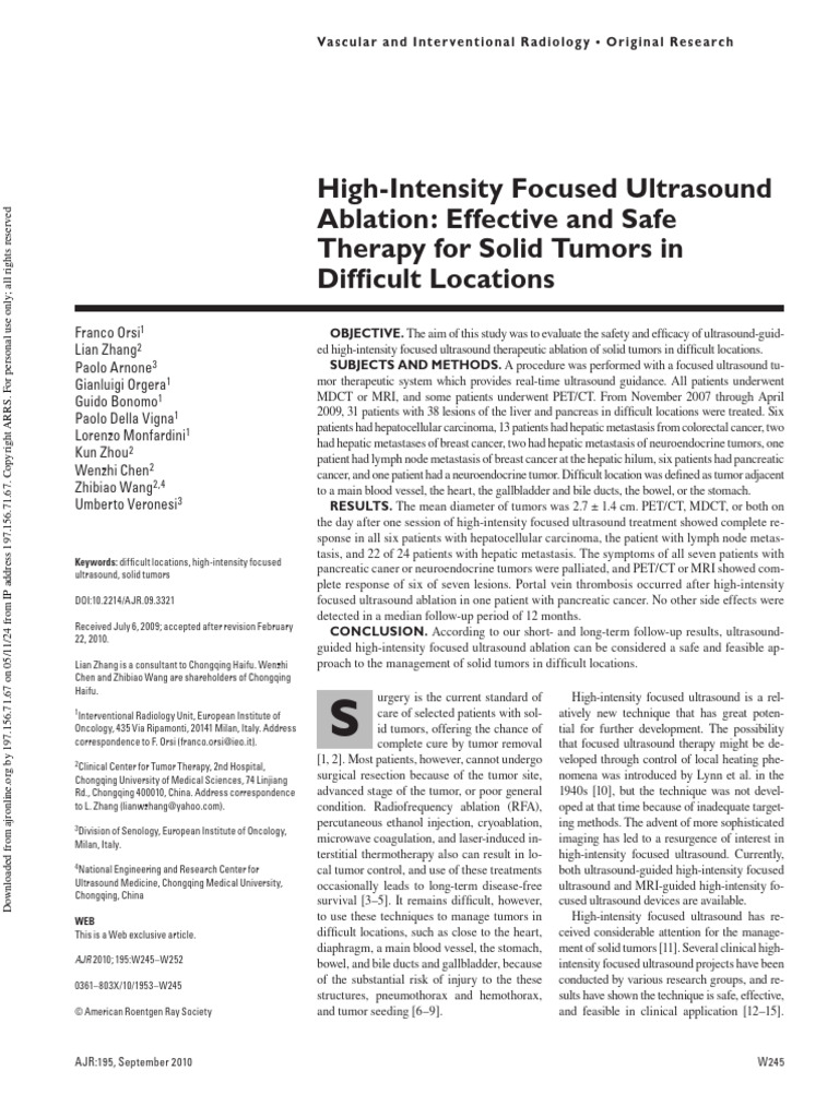Orsi Et Al 2012 High Intensity Focused Ultrasound Ablation Effective and Safe Therapy For Solid ...