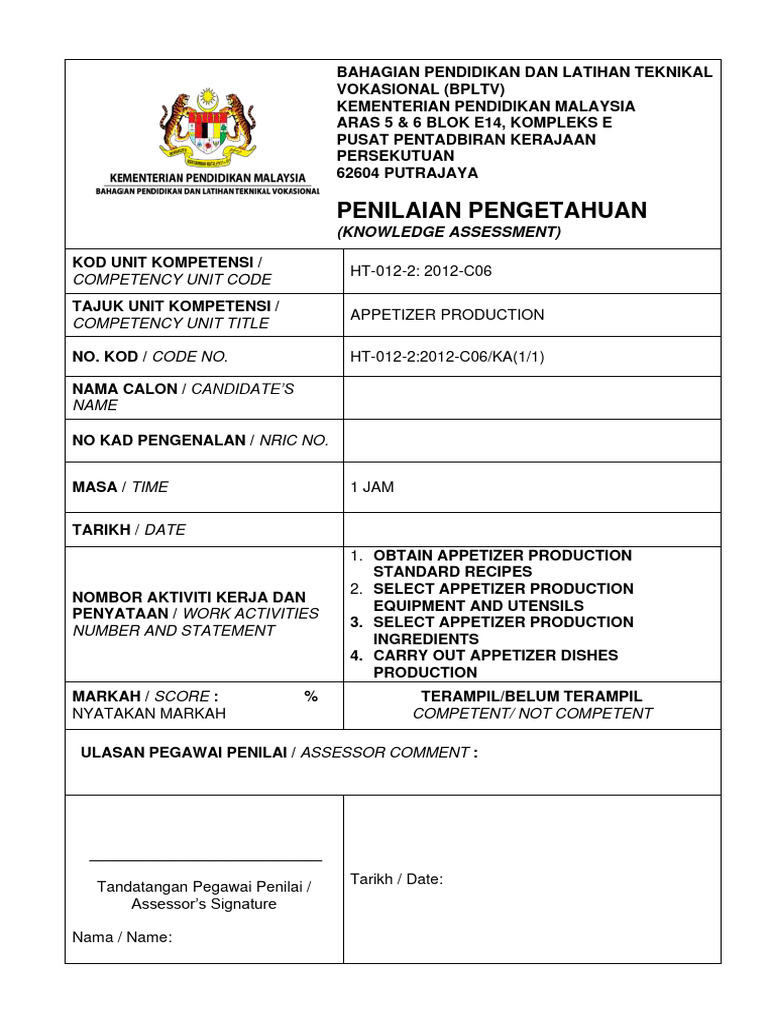 Penilaian Pengetahuan (Ka) C06 | PDF