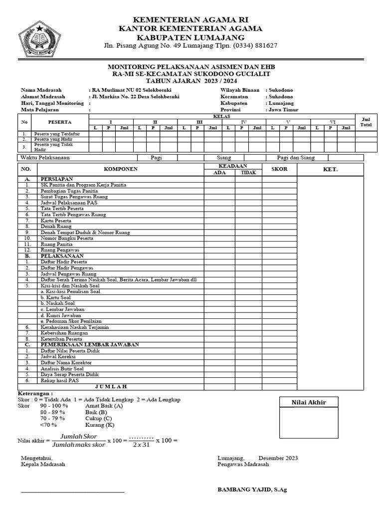 Instrumen Monitoring EHB 2023-2024 Revisi | PDF