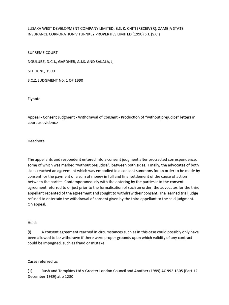 Lusaka West Development Appeal Ruling | PDF | Appeal | Judgment (Law)