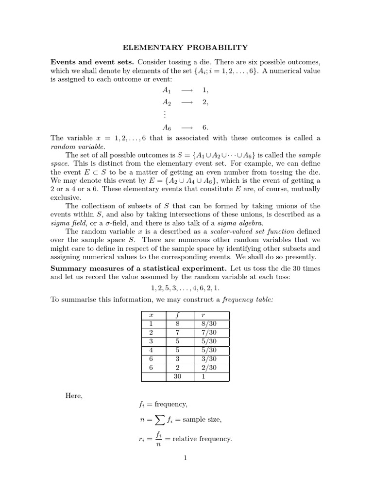 Lecture1 Probability | PDF | Random Variable | Variance