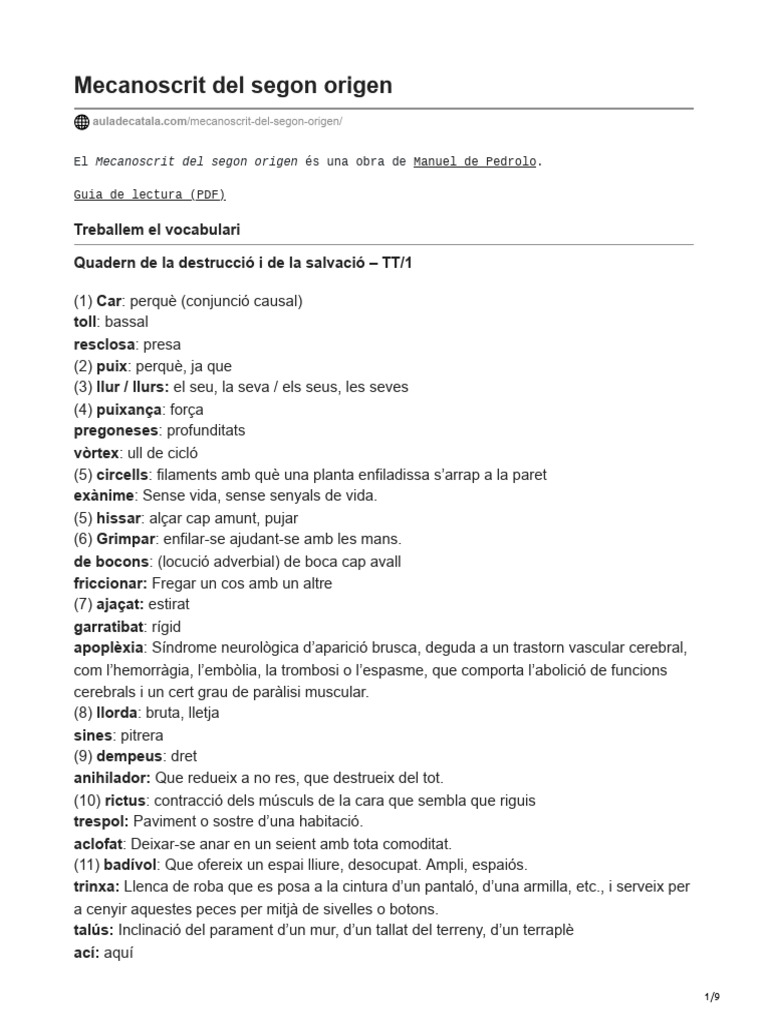 Mecanoscrit Del Segon Origen - Vocabulari | PDF