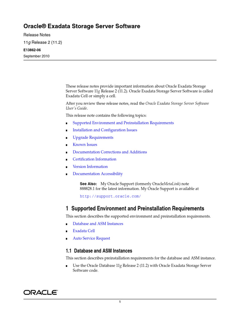 Oracle® Exadata Storage Server Software: Release Notes 11 Release 2 (11 ...