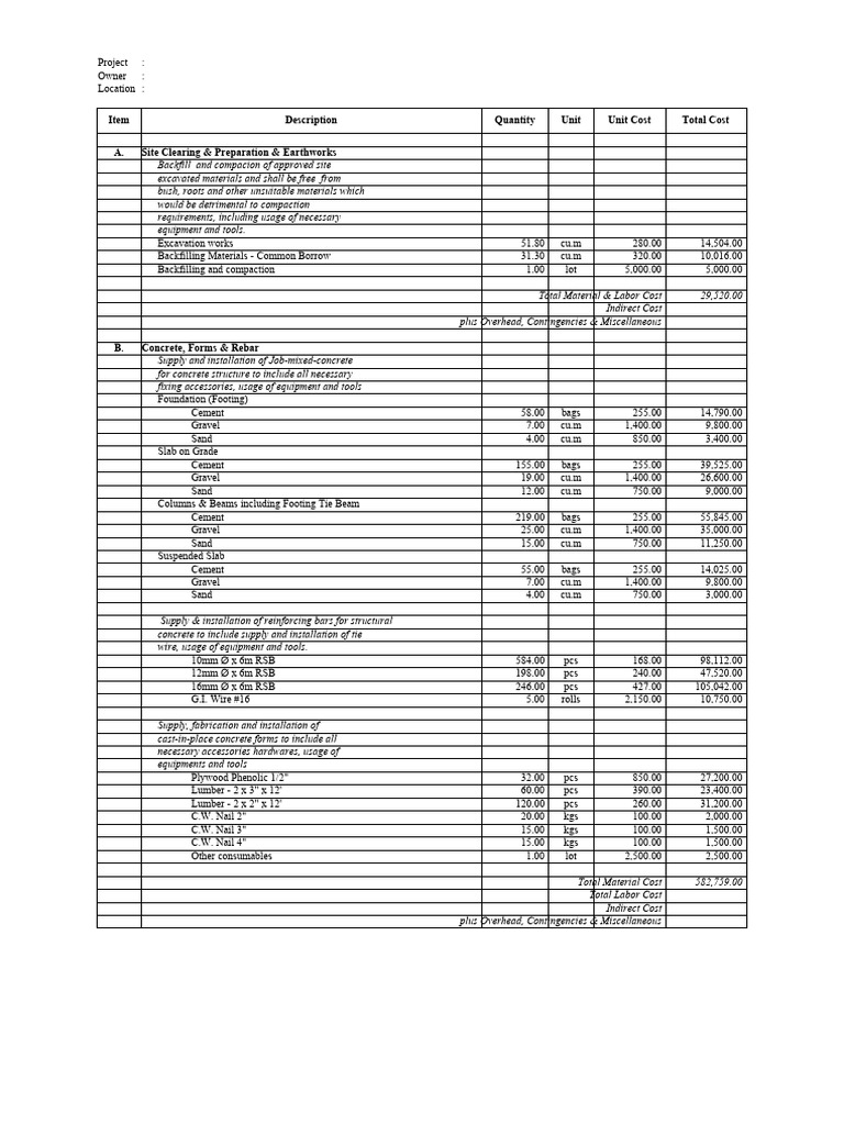 SAMPLE Bill of Materials | PDF | Tile | Concrete