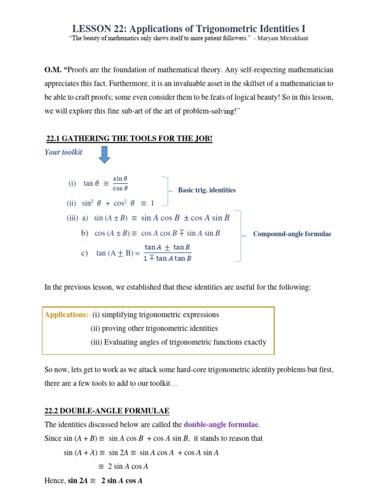 AddMathLesson (5th Form Term 1, Lesson 22 - Applications of Trigonometric Identities I ...