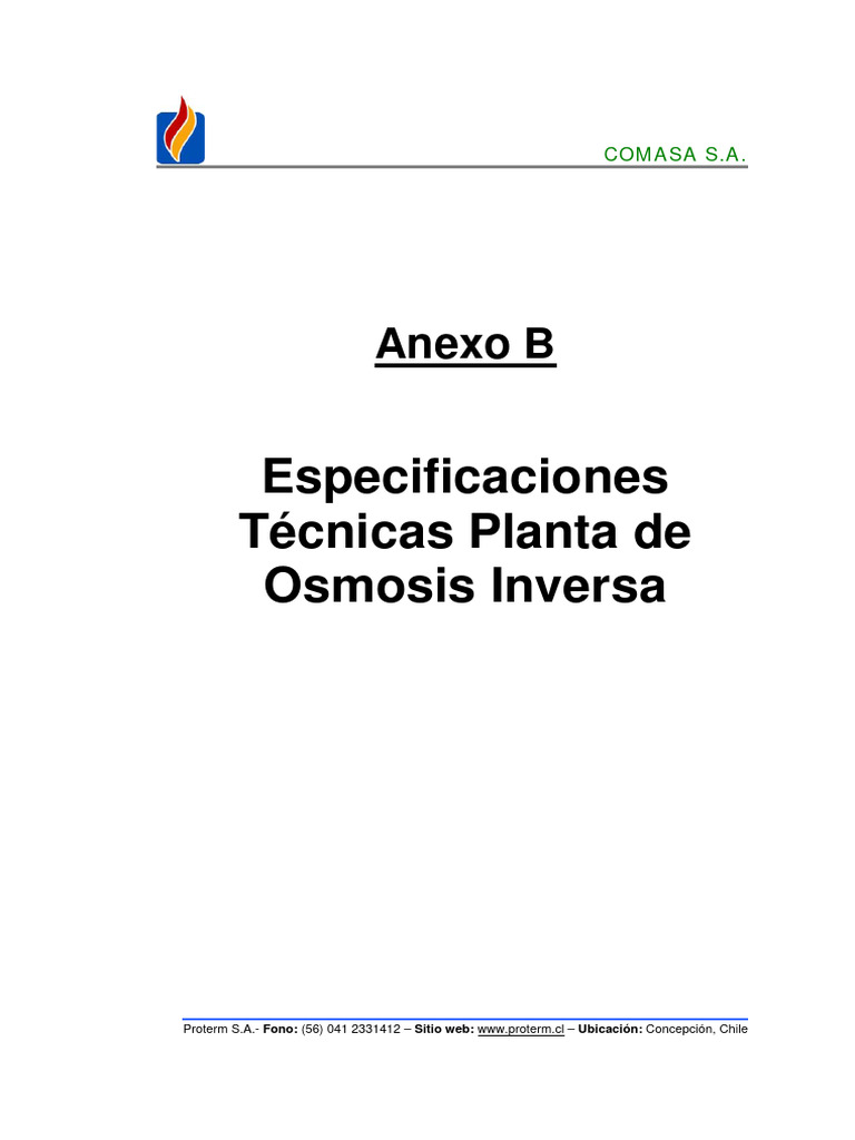 Especificaciones de Ósmosis Inversa | PDF | Química | Ingeniería Ambiental